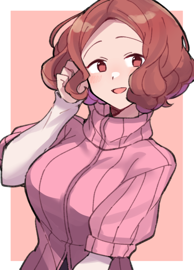 The Big ImageBoard (TBIB) - 1girl blush border brown eyes brown hair do m kaeru dress forehead ...