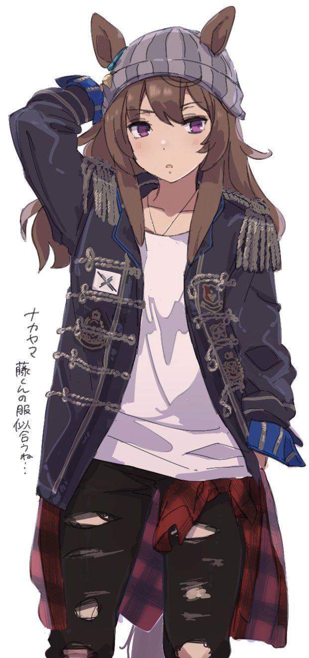 The Big ImageBoard (TBIB) - 1girl alternate costume animal ears arm up bangs beanie black jacket ...