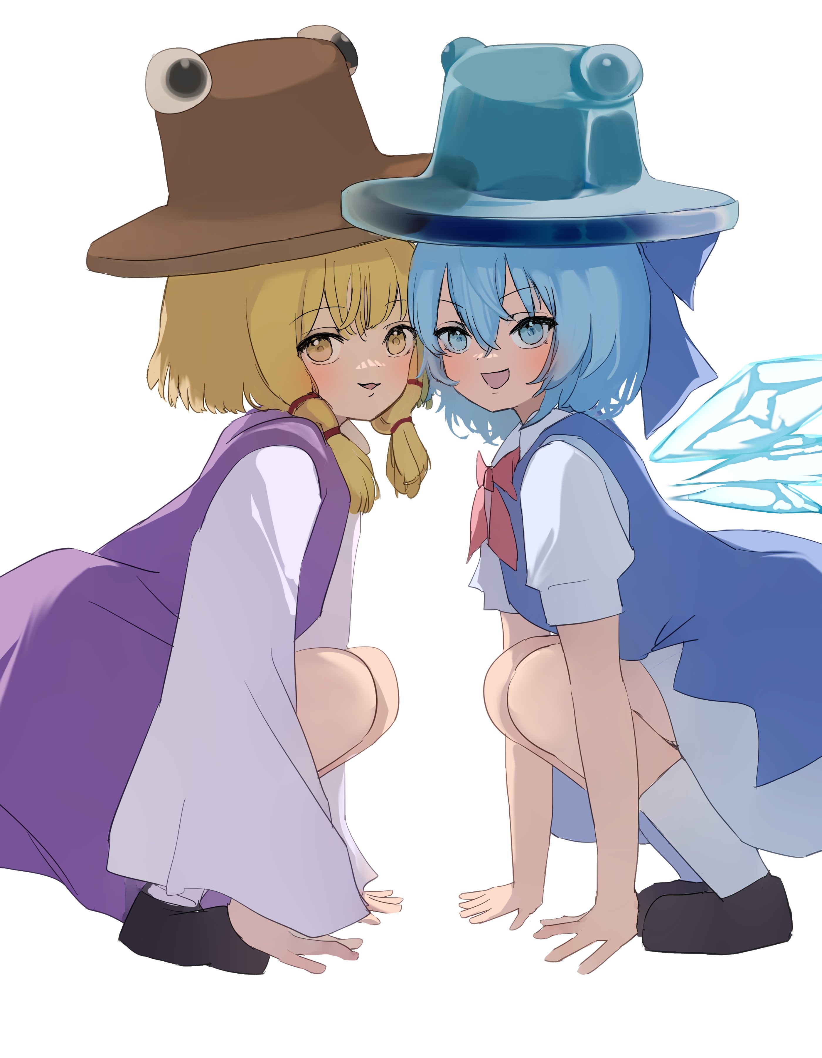 The Big ImageBoard (TBIB) - 2girls :d absurdres bangs black footwear blonde hair blue dress blue ...