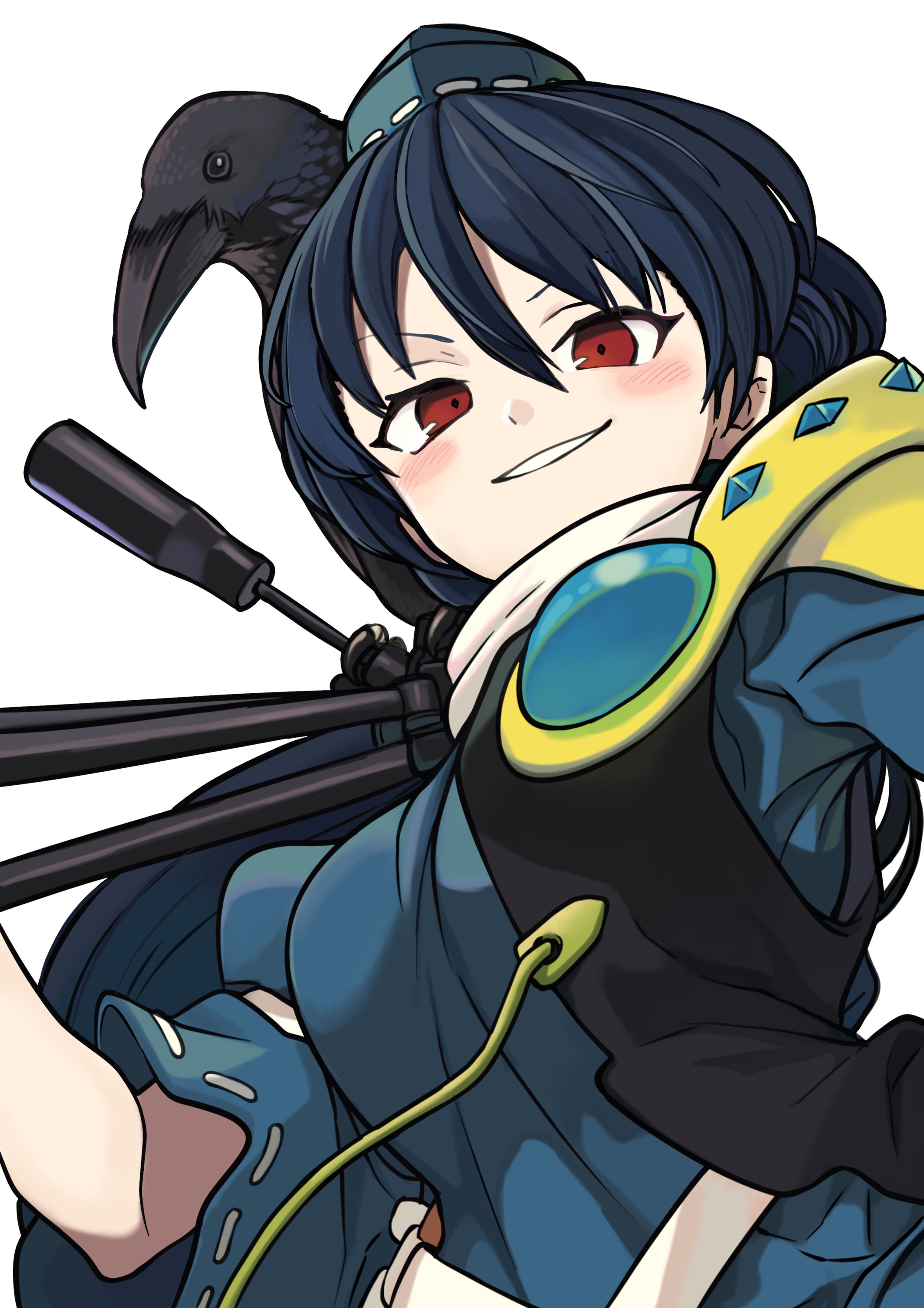 The Big ImageBoard (TBIB) - 1girl absurdres animal bird black coat black hair blue dress blue ...