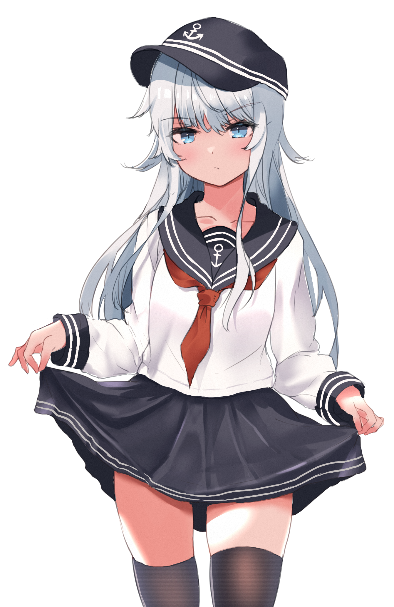 The Big ImageBoard (TBIB) - 1girl anchor symbol black headwear black serafuku black skirt black ...