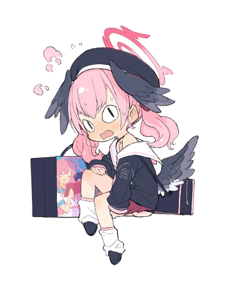 The Big ImageBoard (TBIB) - 1girl bag beret black hat black wings blue ...