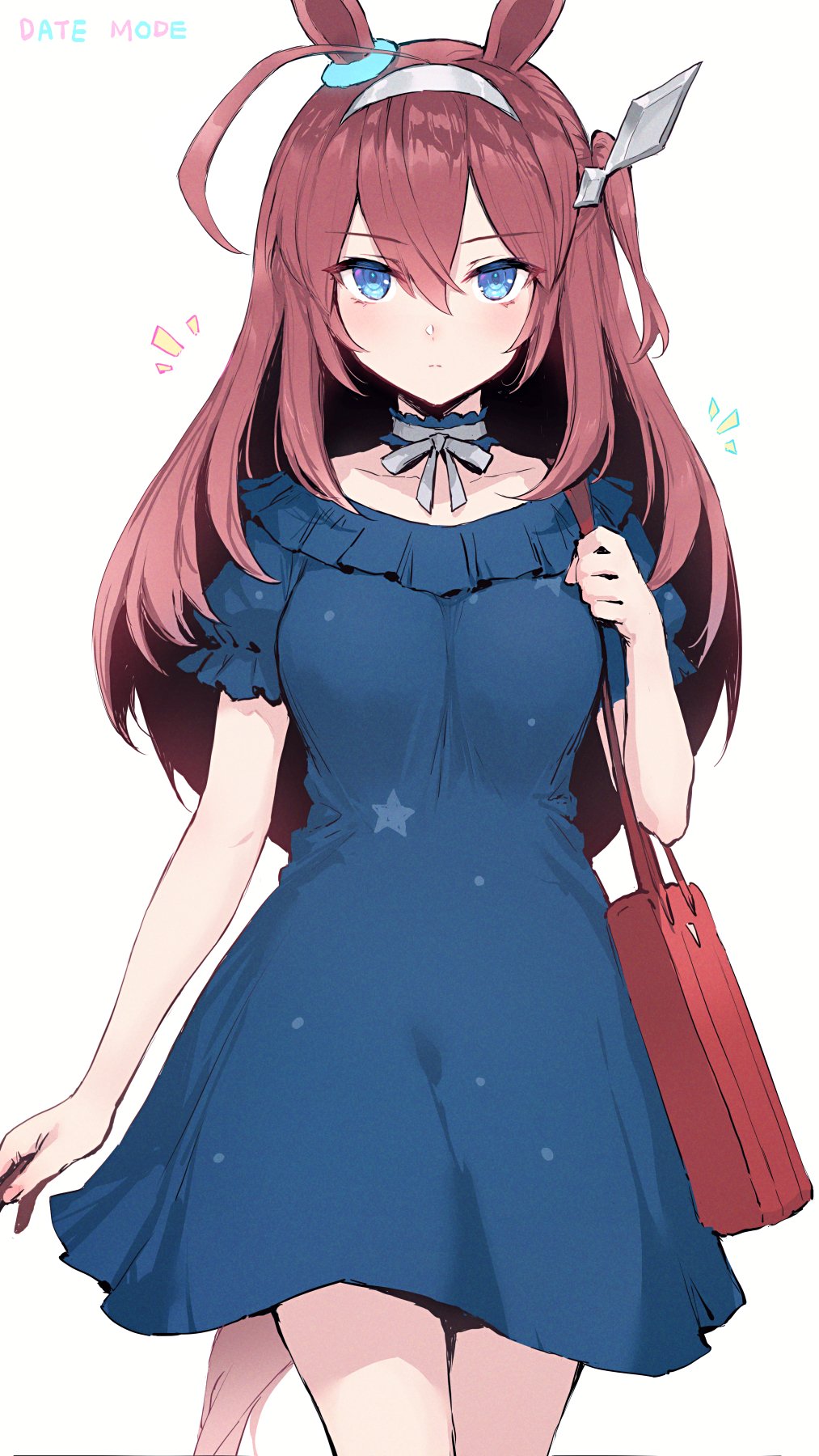 The Big ImageBoard (TBIB) - 1girl ahoge alternate costume animal ears arm at side bag blue dress ...