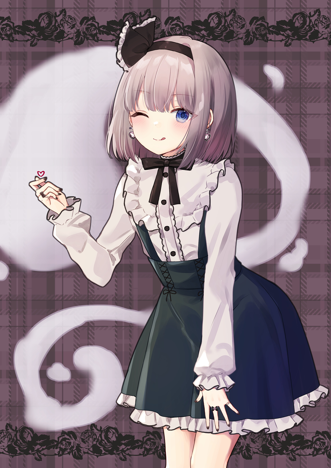 The Big ImageBoard (TBIB) - 1girl ;q alternate costume bangs black background black dress black ...