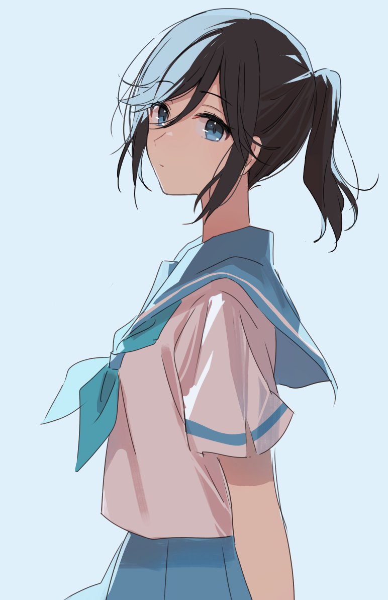 The Big ImageBoard (TBIB) - 1girl blue background blue eyes blue hair blue neckerchief blue ...