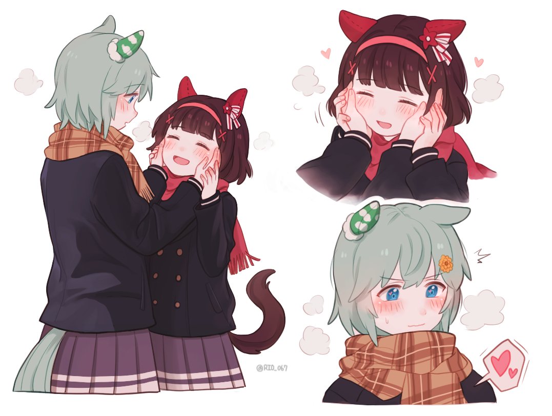 The Big ImageBoard (TBIB) - 2girls ^^^ animal ears black coat blue eyes blush breath brown hair ...