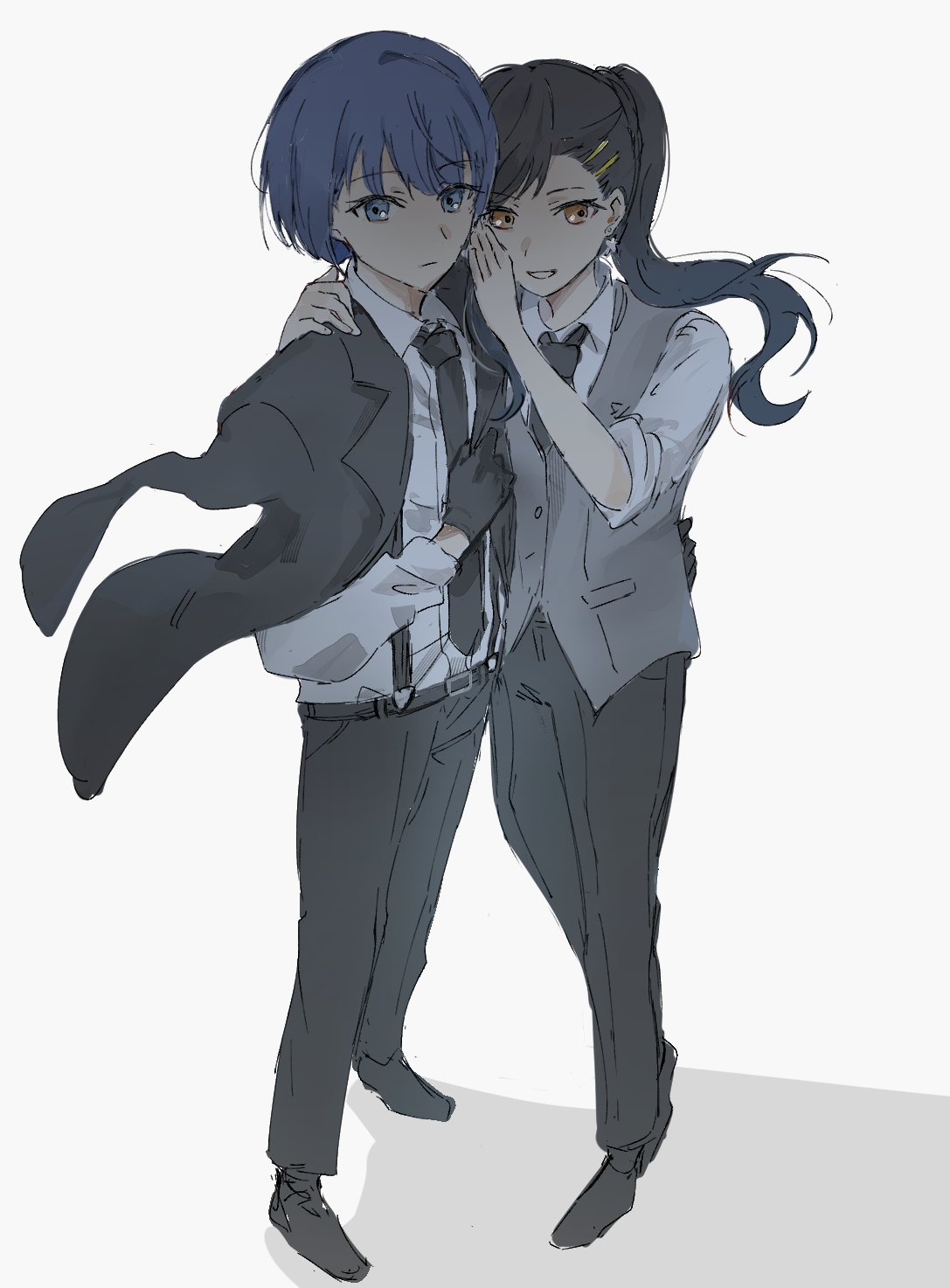 The Big ImageBoard (TBIB) - 2girls belt black belt black coat black gloves black hair black ...