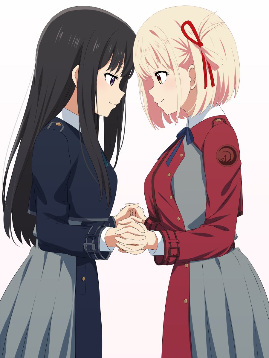 The Big ImageBoard (TBIB) - 2girls bangs black hair blonde hair blue dress blue ribbon blush bob ...