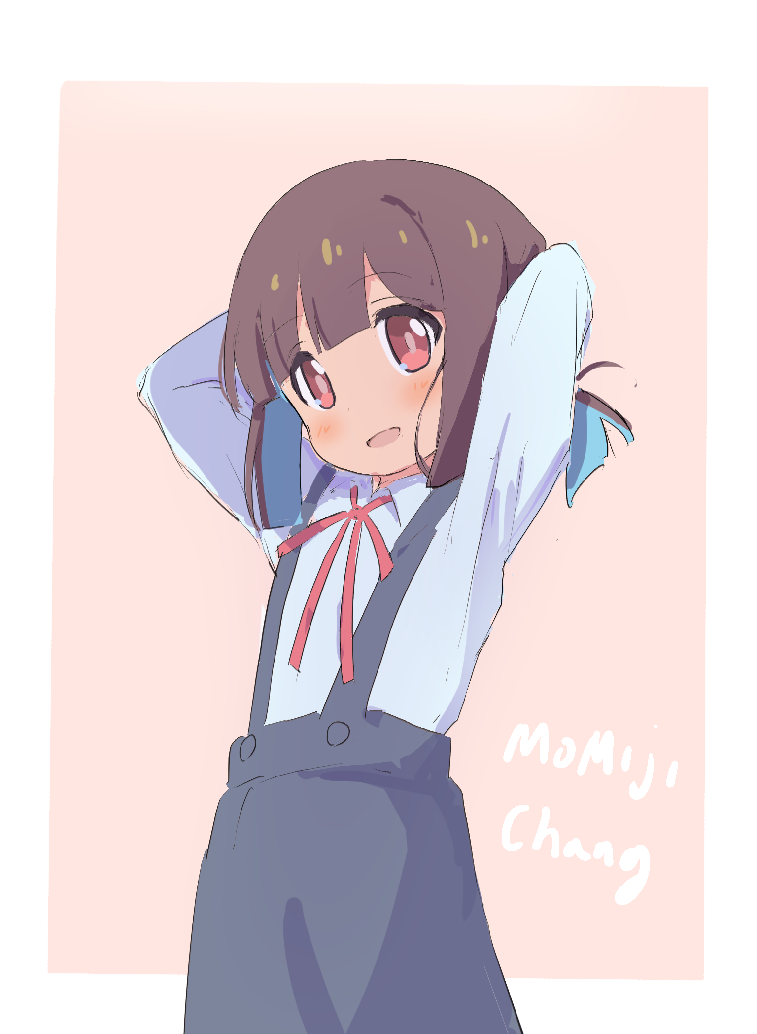 The Big ImageBoard (TBIB) - 1girl :d arms behind head arms up black skirt blue hair blunt bangs ...