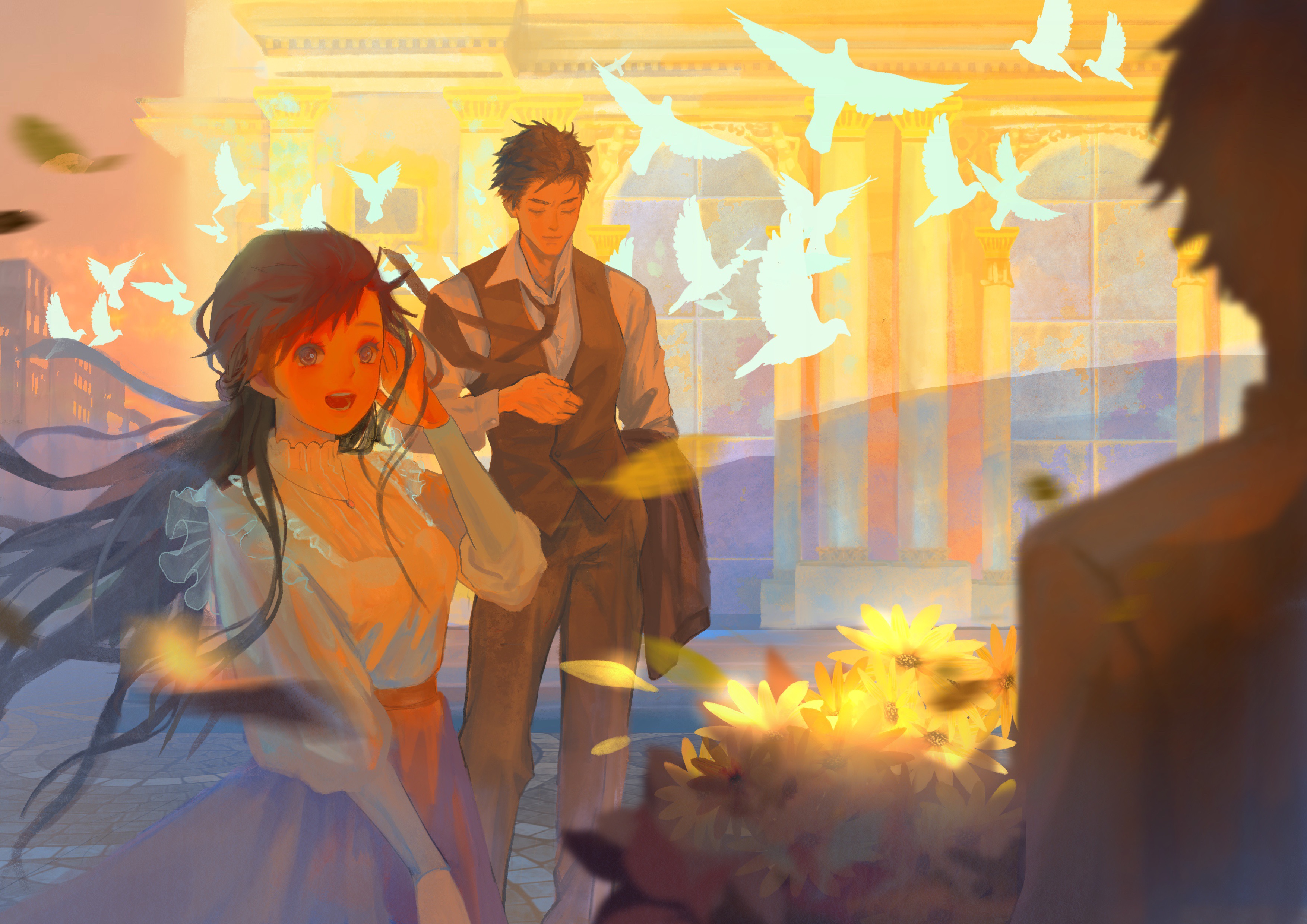 The Big ImageBoard (TBIB) - 1girl 2boys absurdres adjusting hair bangs ...