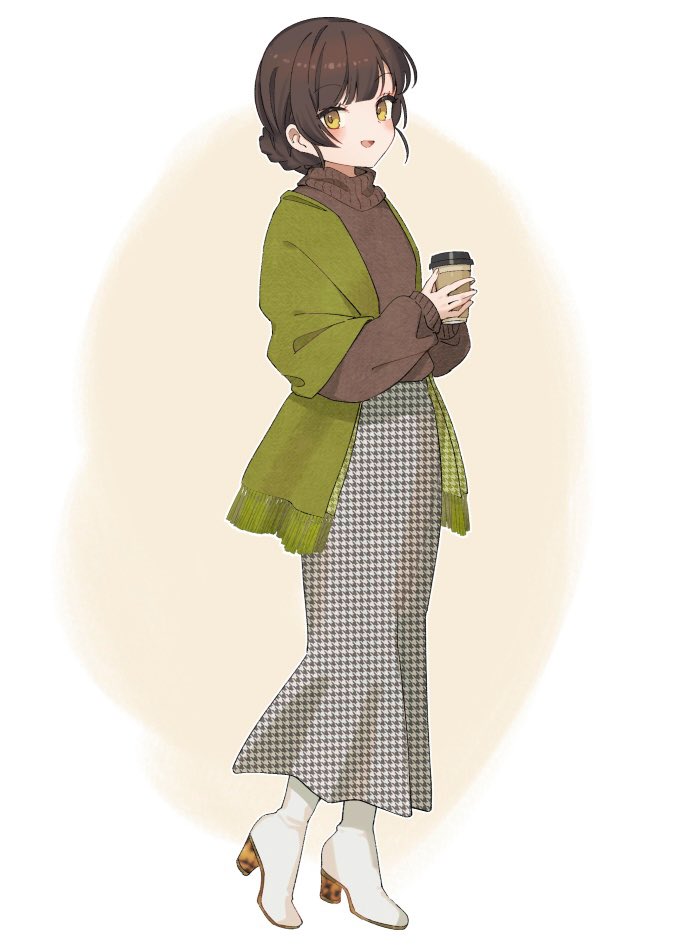 The Big ImageBoard (TBIB) - 1girl blush boots brown hair brown shirt ...