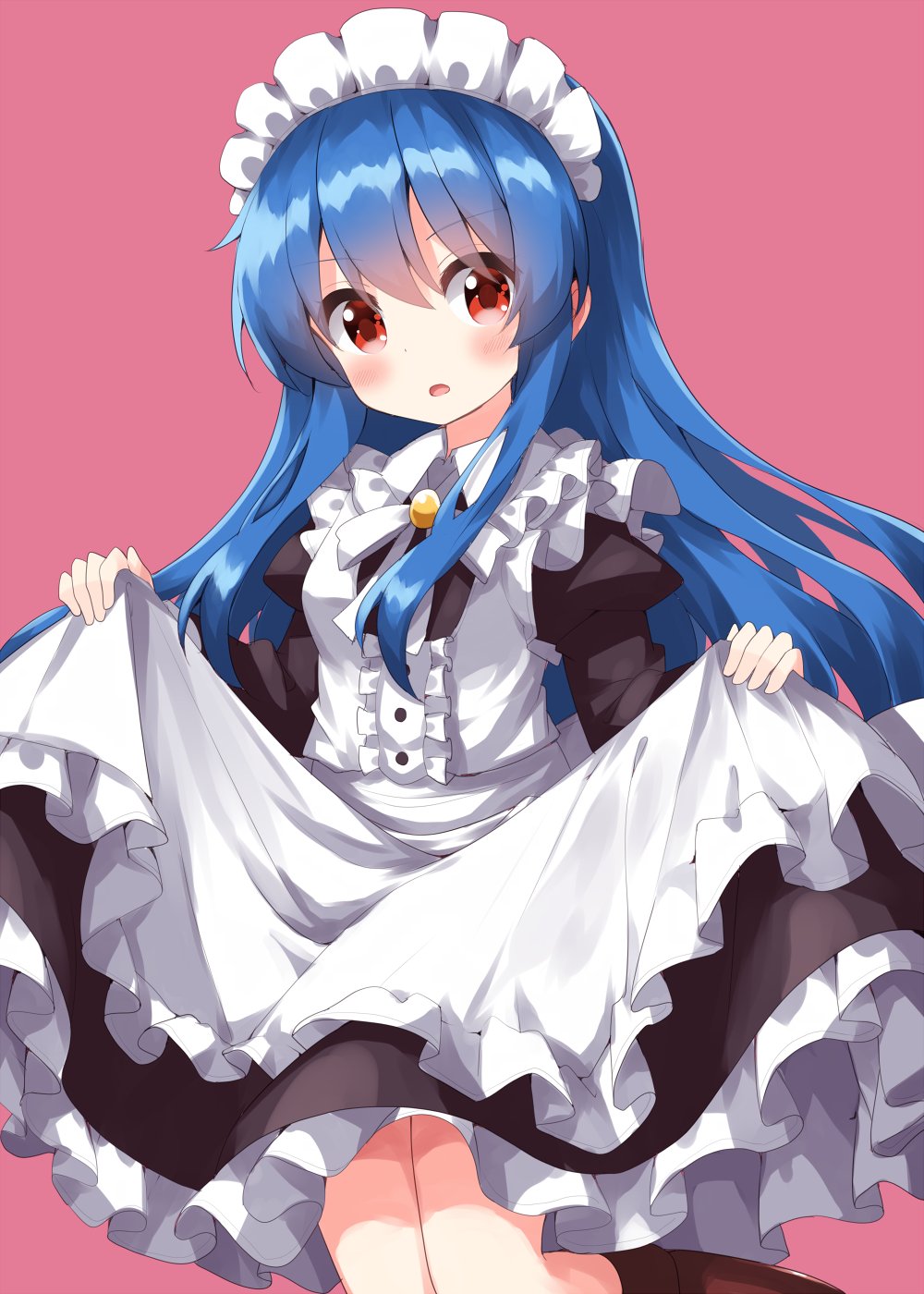 The Big ImageBoard (TBIB) - 1girl alternate costume apron bangs black dress blue hair blush bow ...