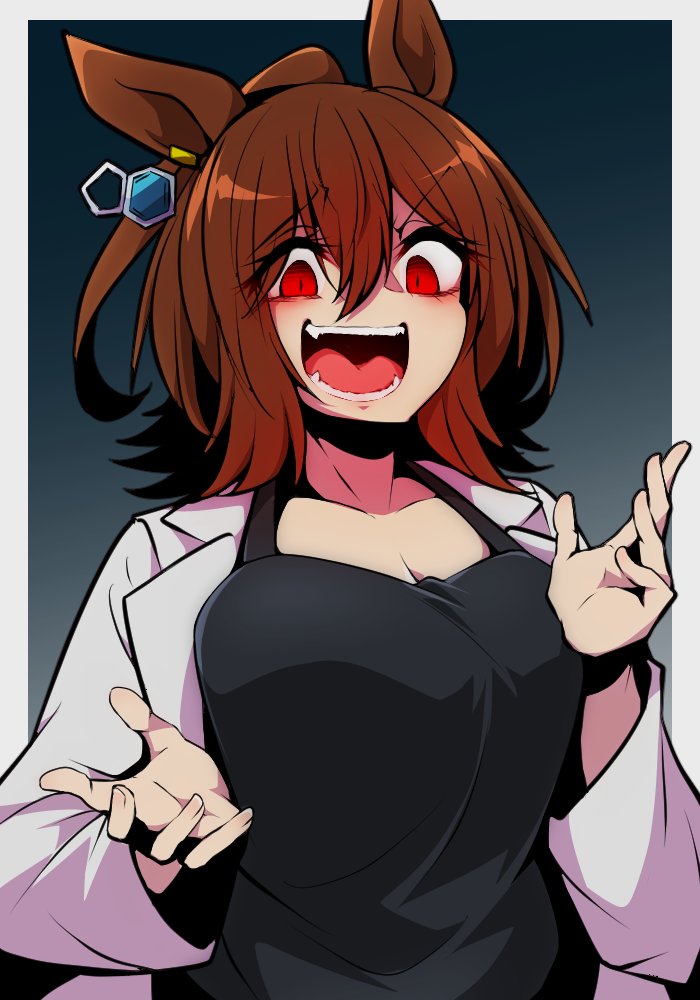 The Big ImageBoard (TBIB) - 1girl agnes tachyon (umamusume) ahoge animal ears black shirt border ...