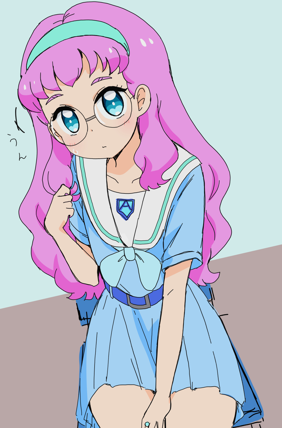 The Big ImageBoard (TBIB) - 1girl abekawa mochizo aozora middle school uniform aqua background ...