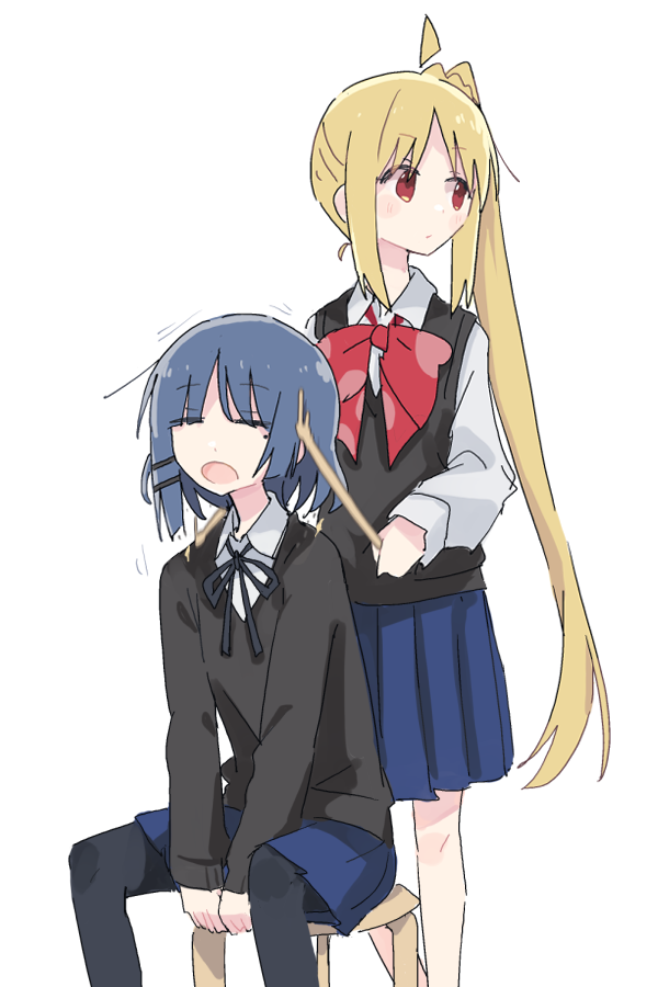 The Big ImageBoard (TBIB) - 2girls ahoge blonde hair blue hair blue skirt bocchi the rock! bow ...