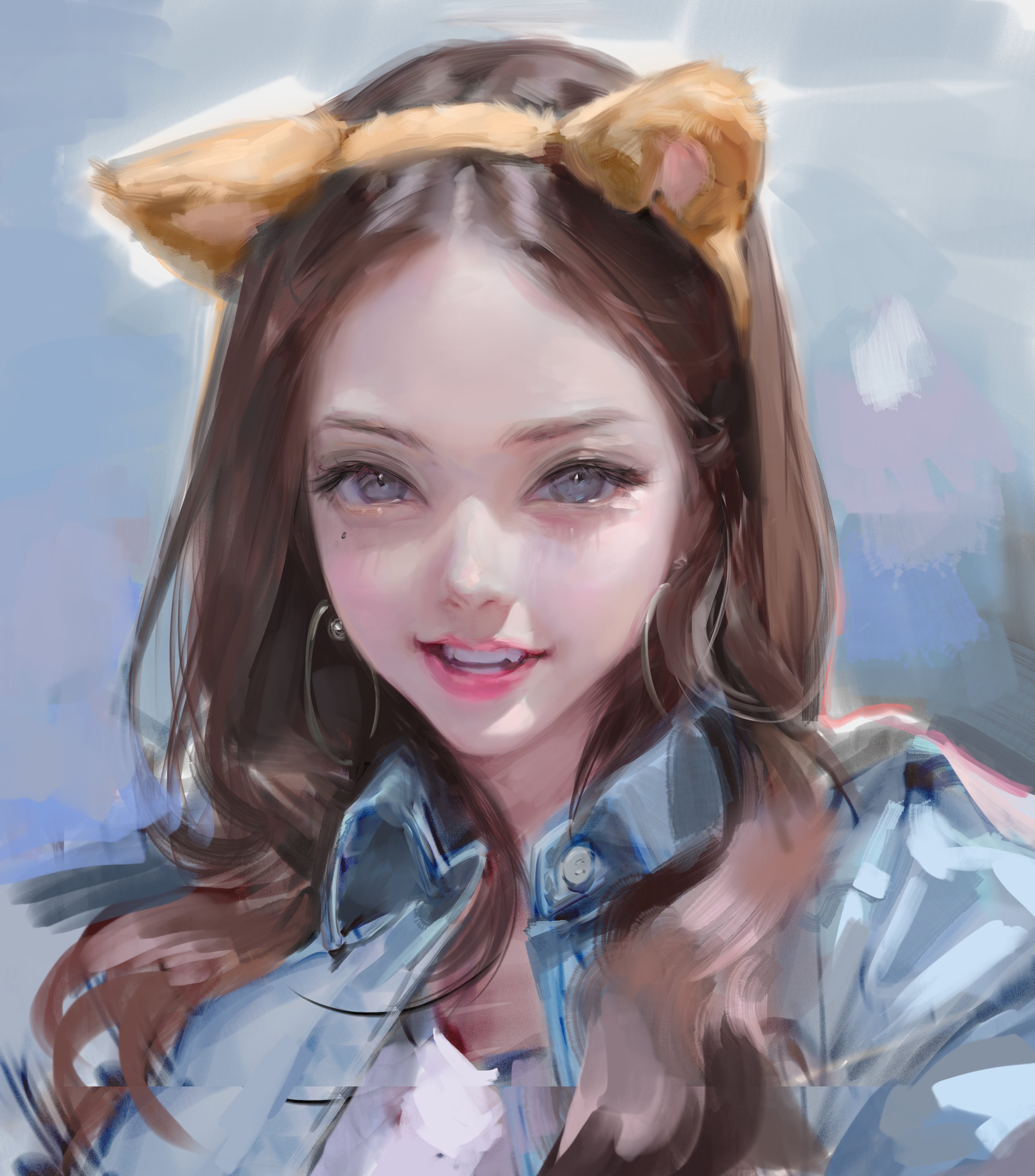 The Big ImageBoard (TBIB) - 1girl absurdres animal ears blue background blue eyes bm94199 brown ...