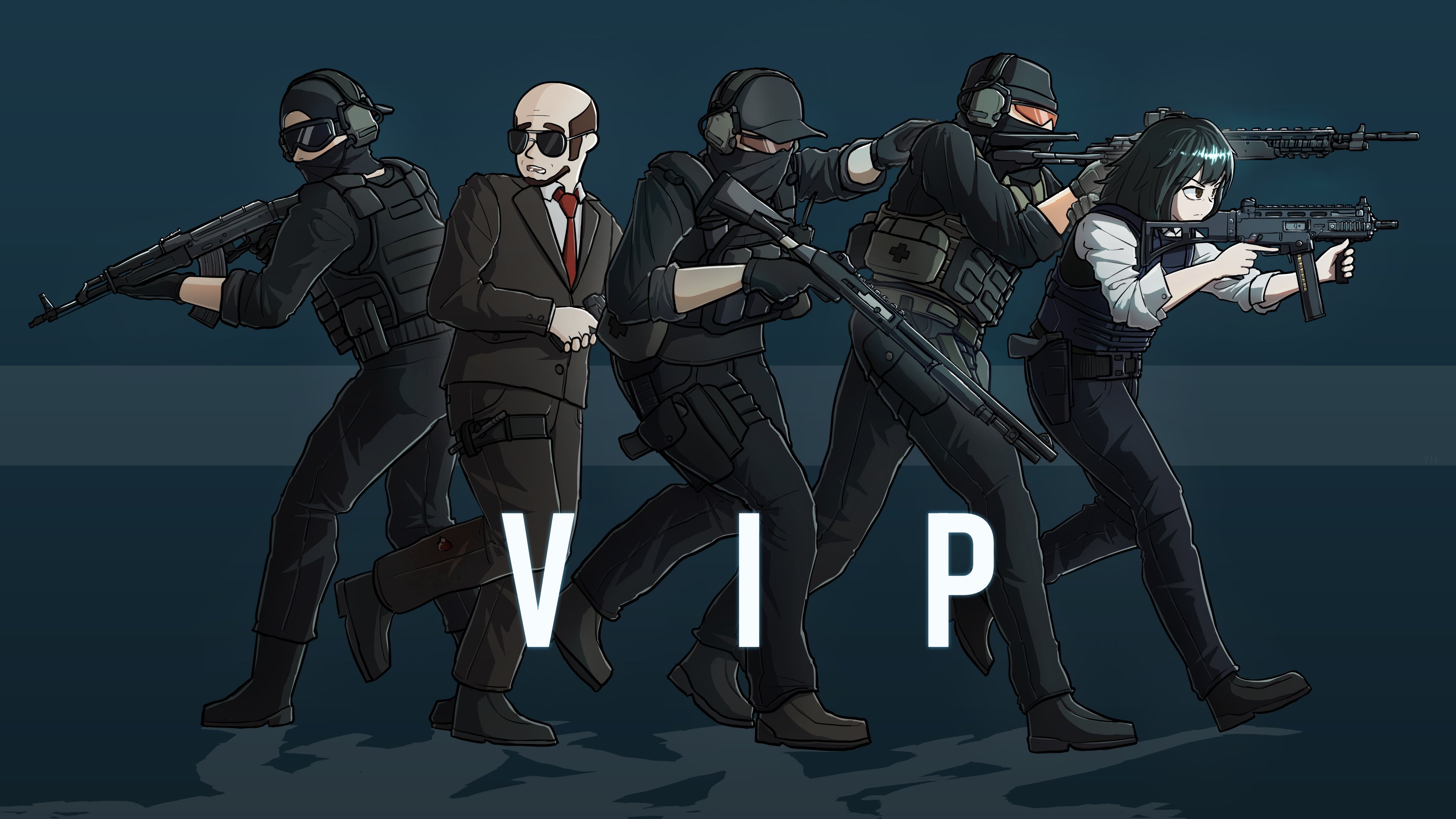 The Big ImageBoard (TBIB) - 1girl 4boys absurdres assault rifle backwards hat baseball cap blood ...