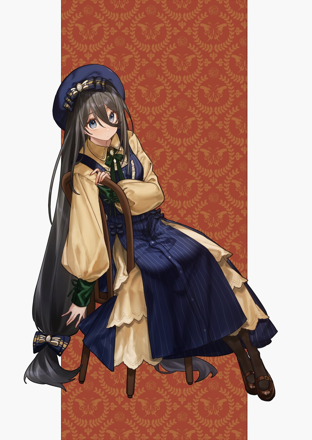 The Big ImageBoard (TBIB) - 1girl beret black hair blue bow blue dress blue eyes blue headwear ...