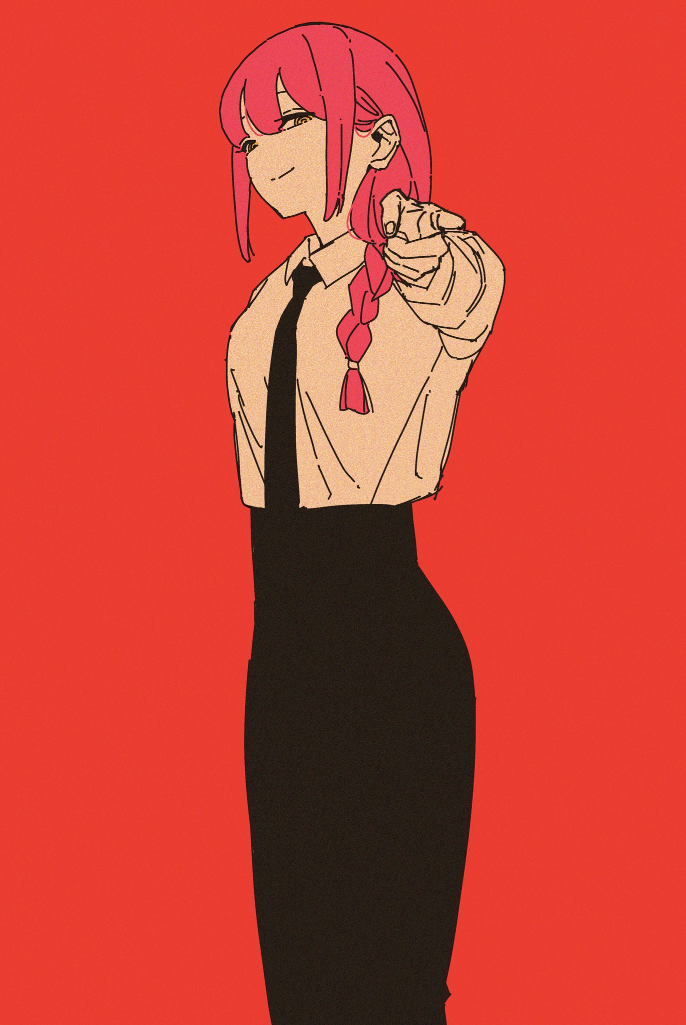 The Big ImageBoard (TBIB) - 1girl bangs black necktie black pants braid braided ponytail ...