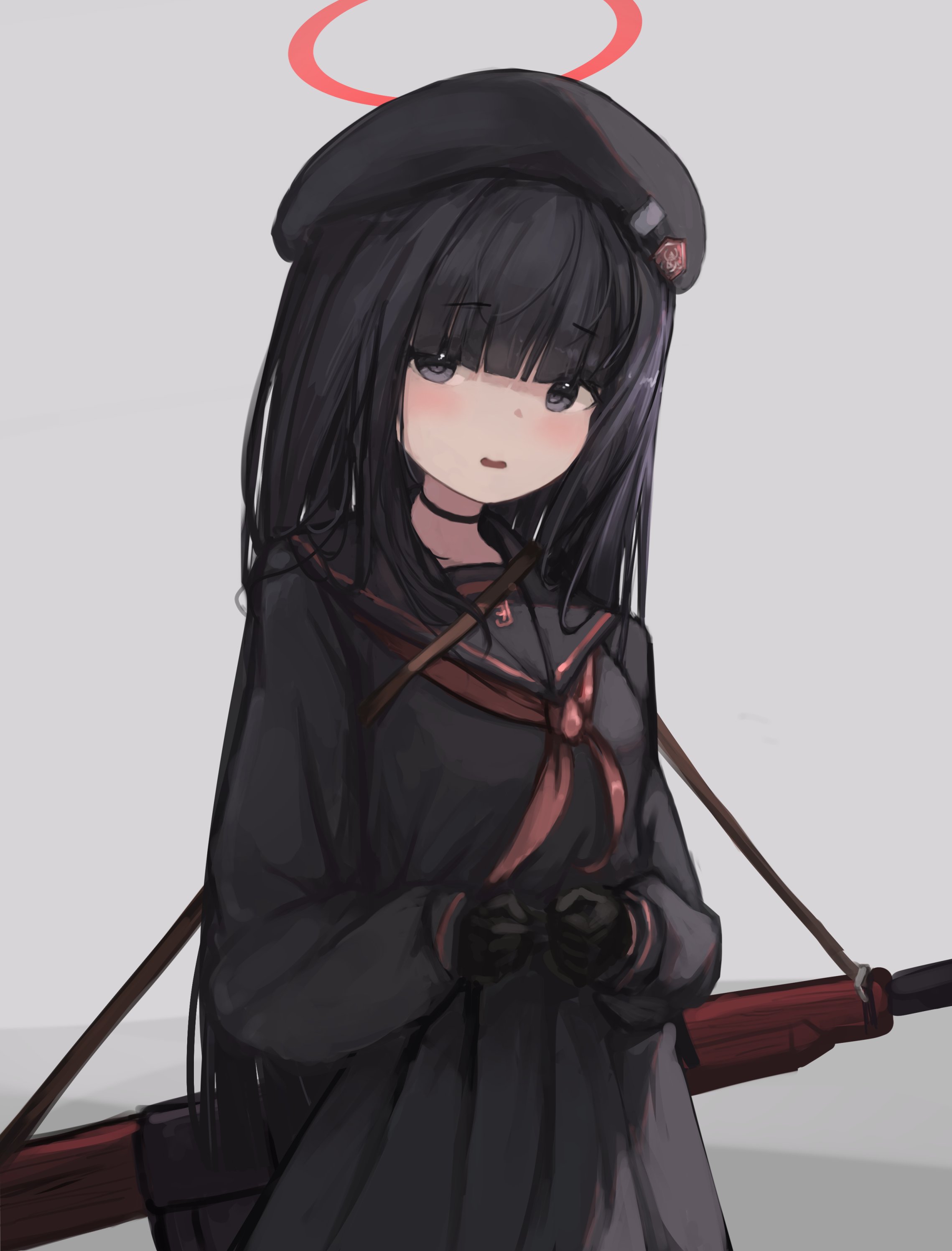 The Big ImageBoard (TBIB) - 1girl absurdres assault rifle beret black gloves black hair black ...