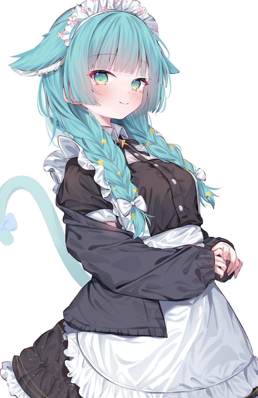 The Big ImageBoard (TBIB) - 1girl animal ear fluff apron bangs black dress black jacket blue bow ...