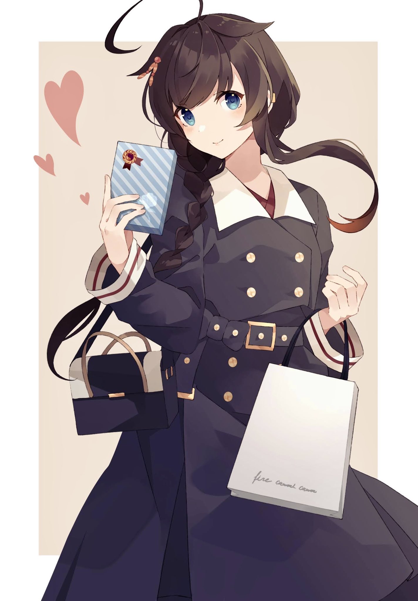 The Big ImageBoard (TBIB) - 1girl ahoge bag belt black belt black coat blue eyes blush border ...
