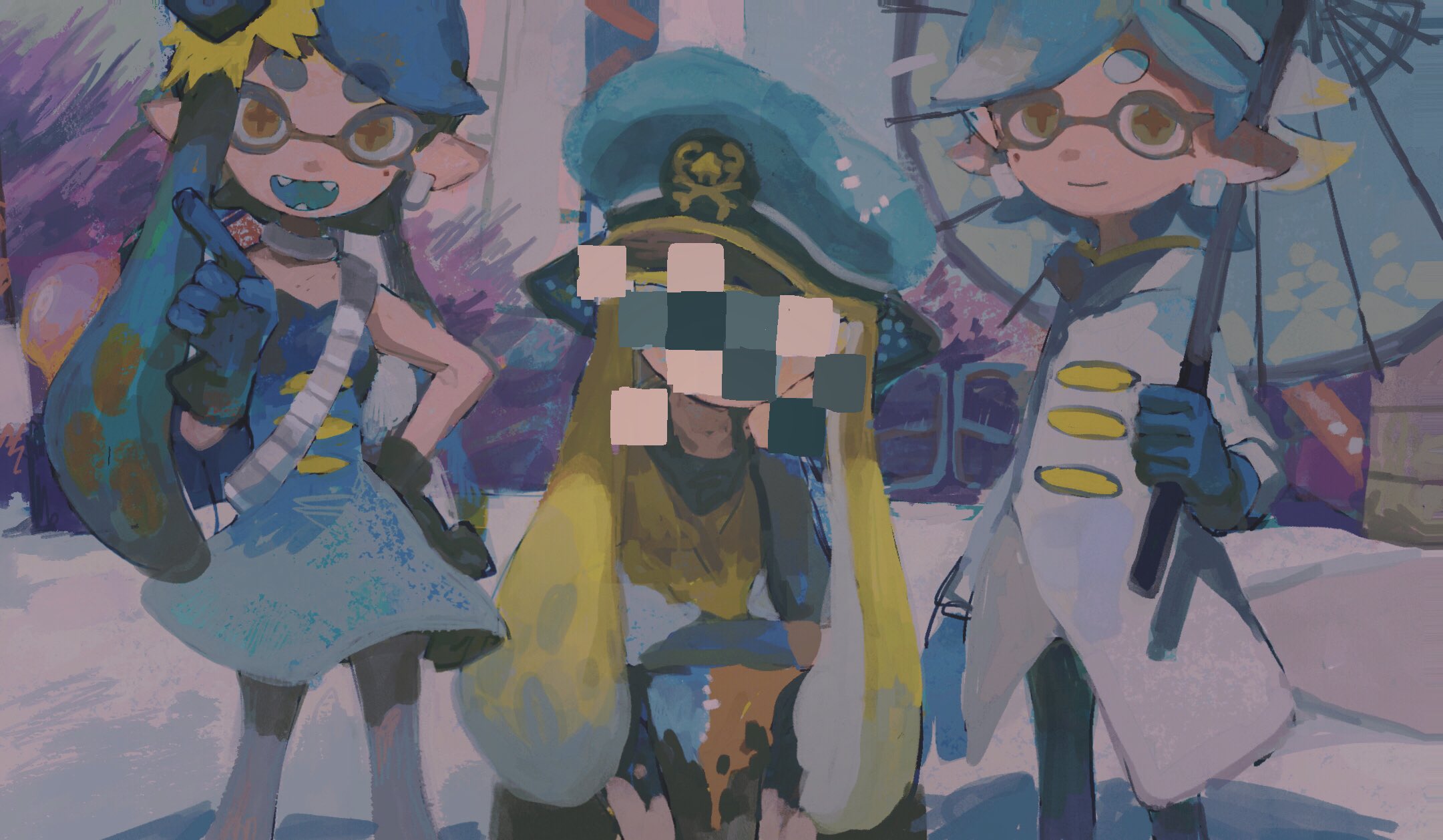The Big ImageBoard (TBIB) - + + 3girls agent 3 (splatoon) black gloves blue headwear callie ...