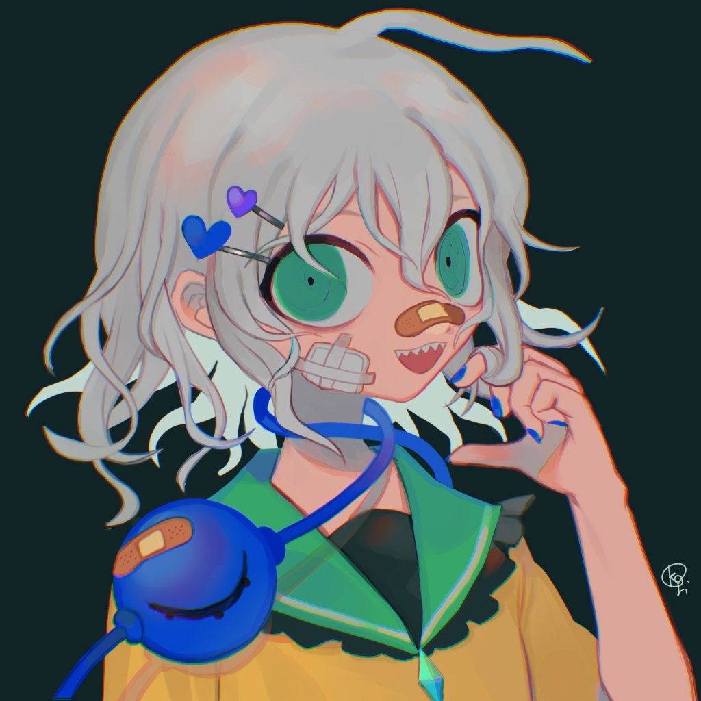 The Big ImageBoard (TBIB) - 1girl :d ahoge aqua eyes aqua sailor collar bandage on face bandages ...