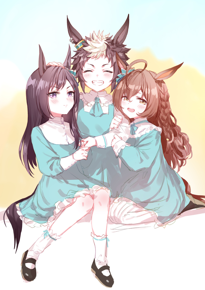 The Big ImageBoard (TBIB) - 3girls aged down ahoge alternate costume animal ears aqua dress arm ...