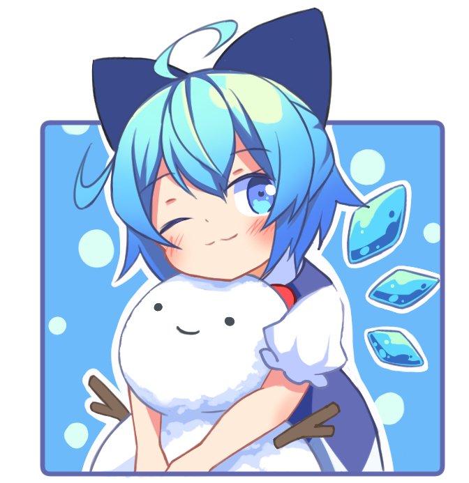 The Big ImageBoard (TBIB) - 1girl ;3 ahoge blue background blue bow blue eyes blue hair bow ...