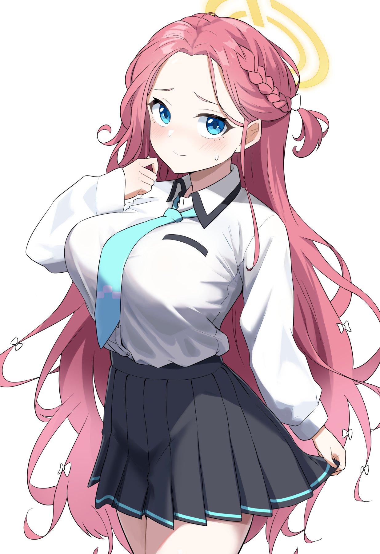 The Big ImageBoard (TBIB) - 1girl alternate breast size aqua necktie black skirt blue archive ...