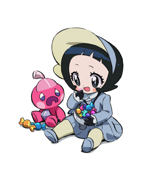 The Big ImageBoard (TBIB) - 1girl :d bangs black gloves black hair blunt bangs blush stickers ...