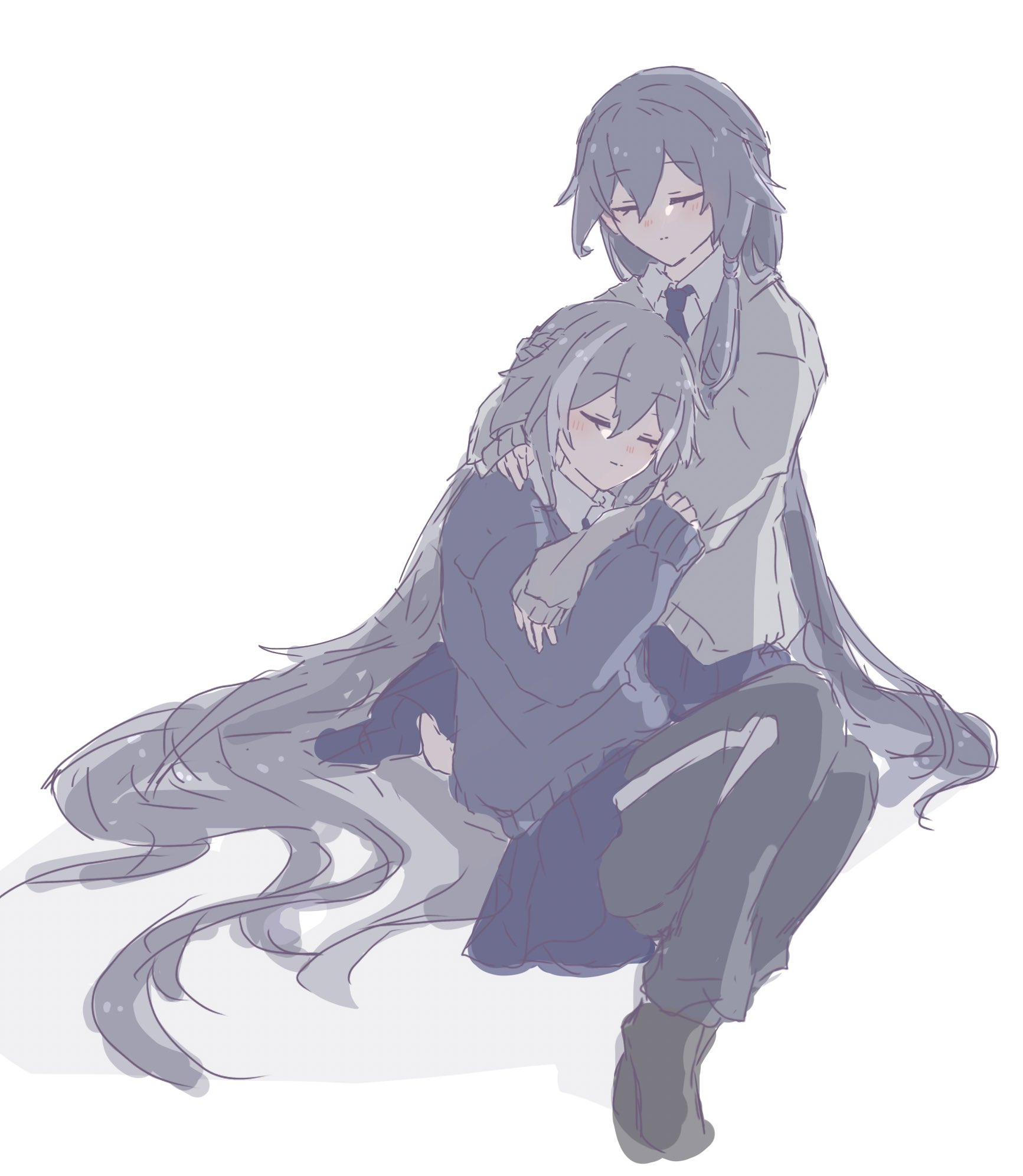 The Big ImageBoard (TBIB) - 2girls bangs black footwear black hair black necktie black pants ...