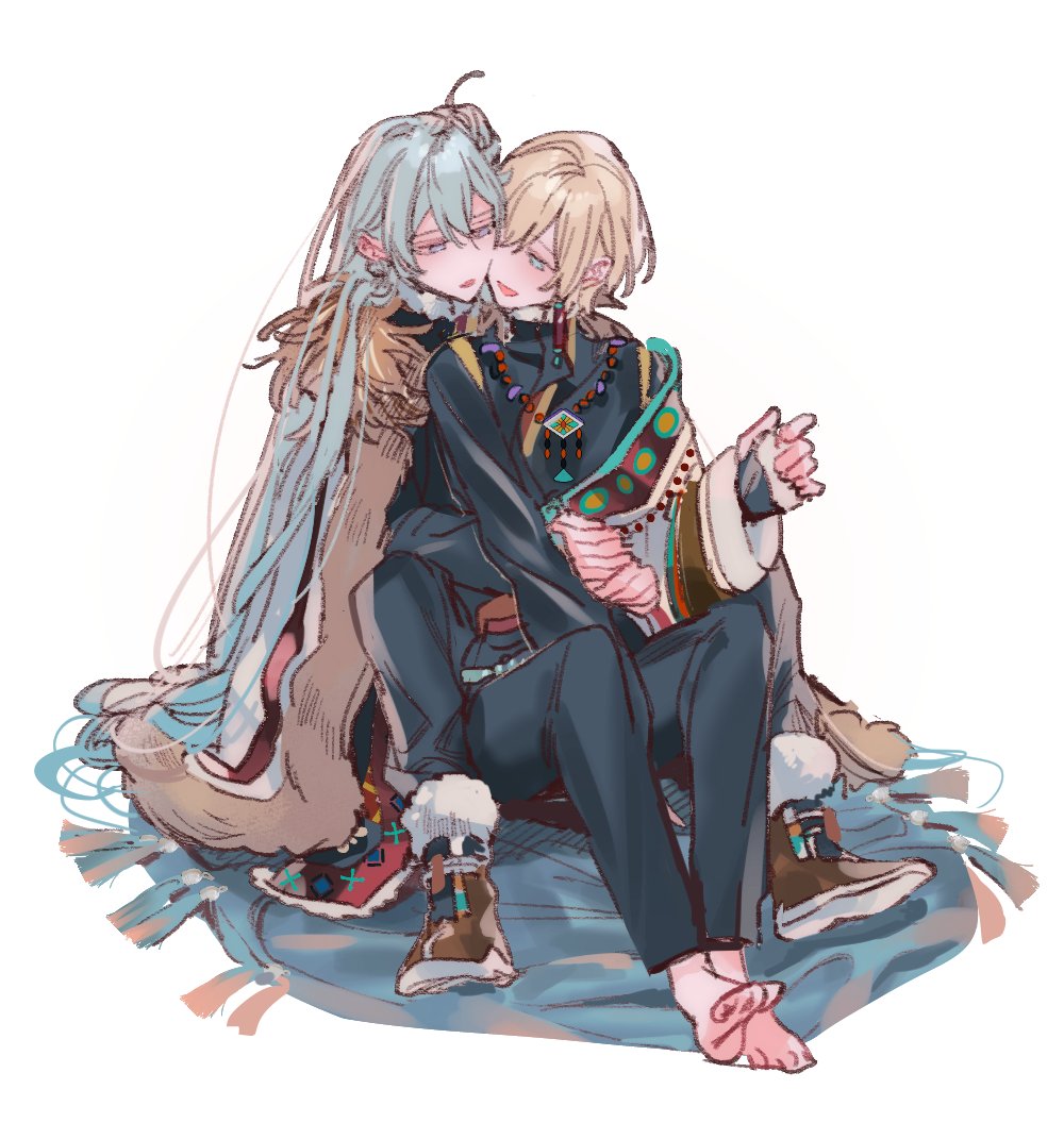 The Big ImageBoard (TBIB) - 2boys black jacket black pants blonde hair blue eyes blue hair brown ...