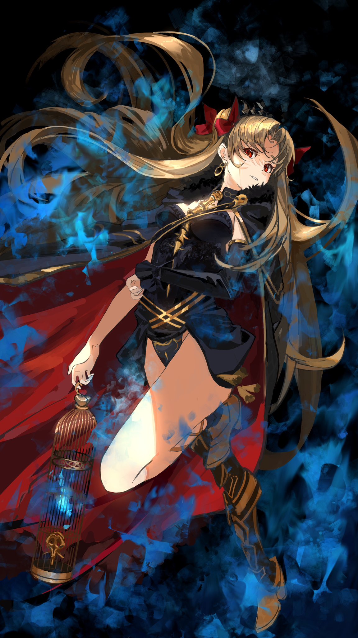 The Big ImageBoard (TBIB) - 1girl bangs birdcage black background black cape black dress black ...