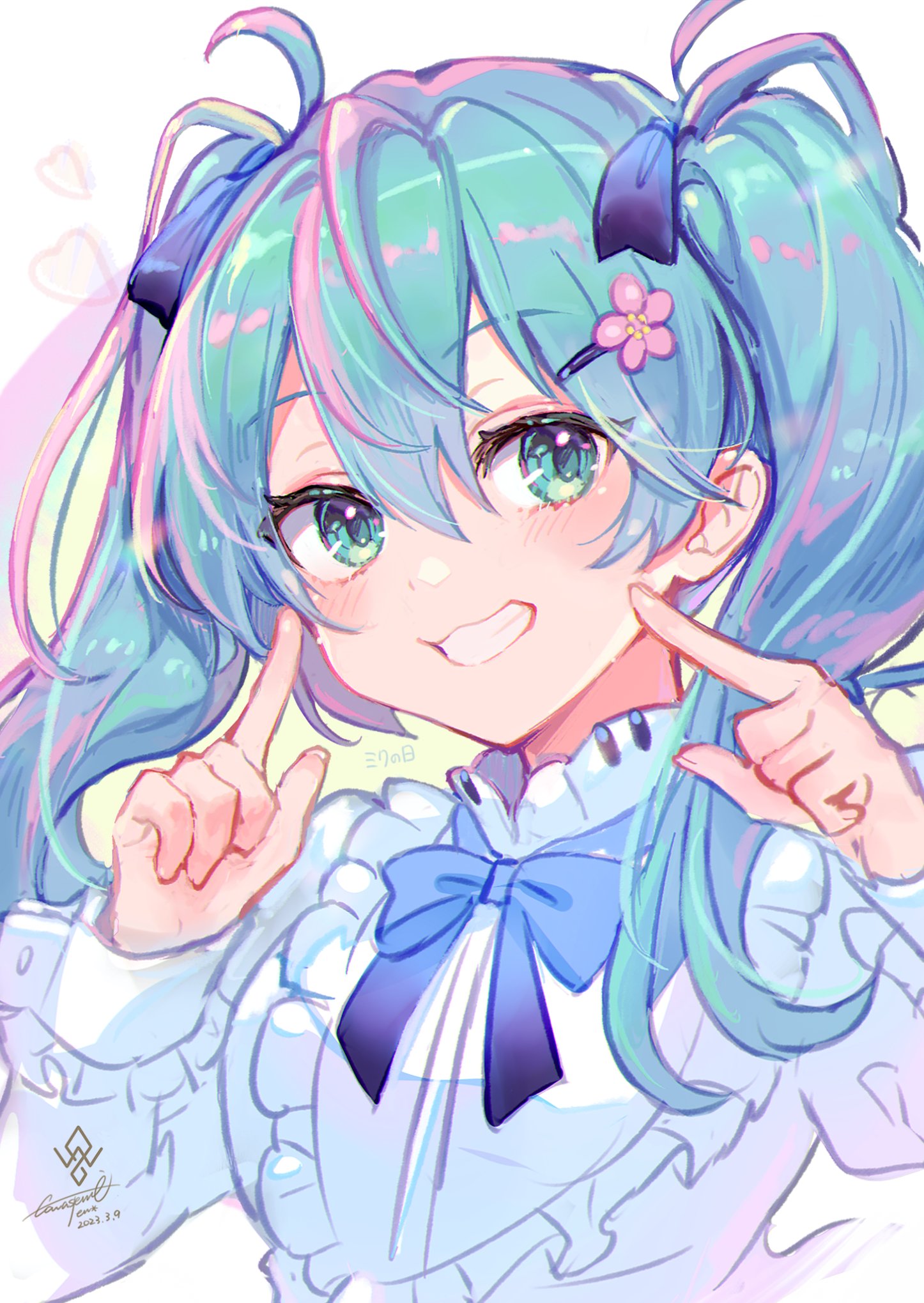 The Big ImageBoard (TBIB) - 1girl alternate costume aqua eyes aqua hair black ribbon blue bow ...