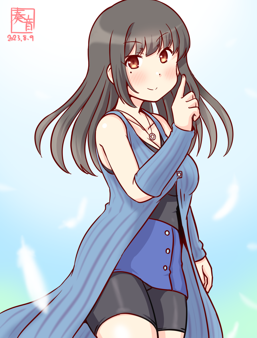 The Big ImageBoard (TBIB) - 1girl alternate costume arm warmers artist logo black hair blue arm ...