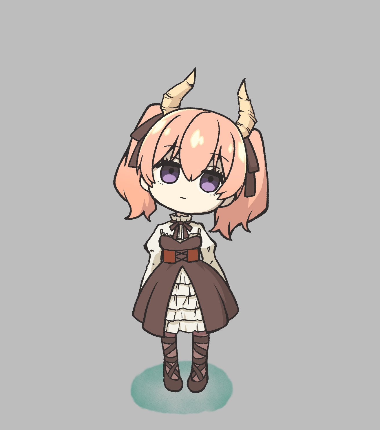 The Big ImageBoard (TBIB) - 1girl arms at sides brown dress brown ...