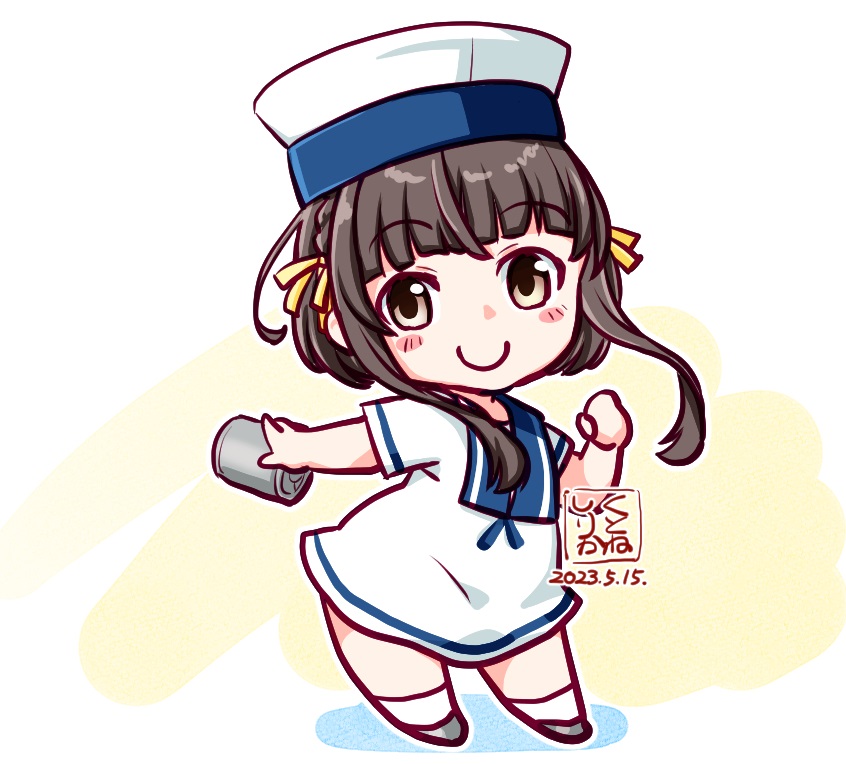 The Big ImageBoard (TBIB) - 1girl artist logo black hair blue sailor collar brown eyes cosplay ...