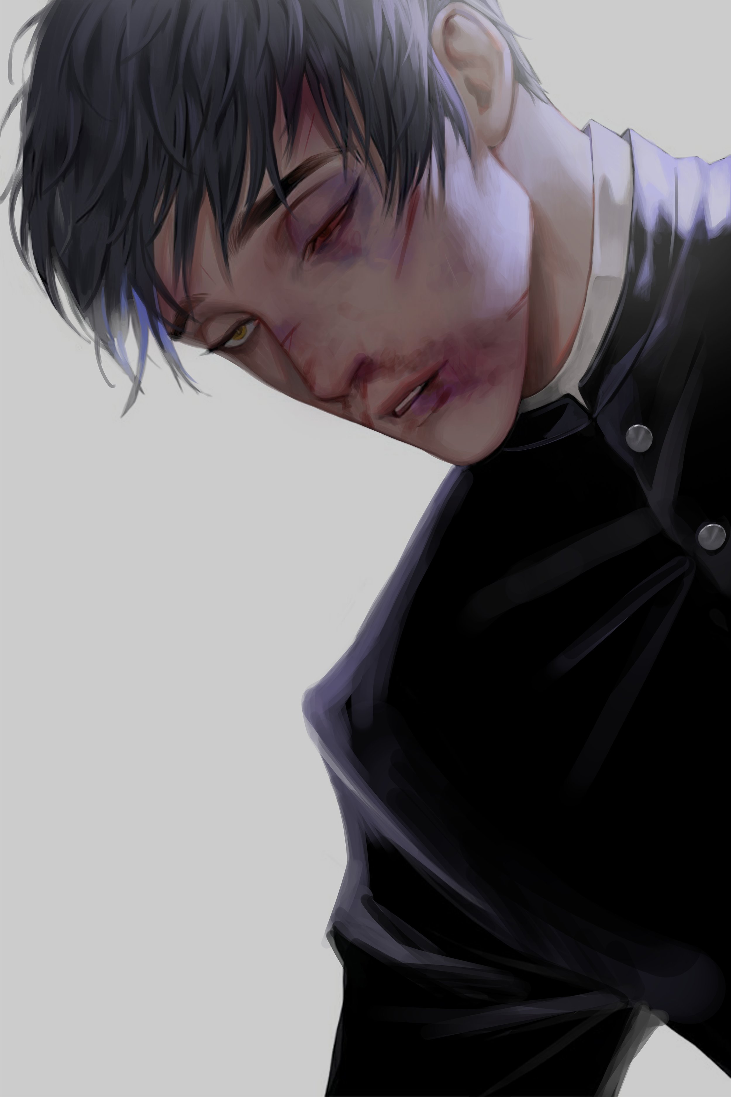 The Big ImageBoard (TBIB) - 1boy 1thousand9 absurdres bishounen black hair black jacket blood ...