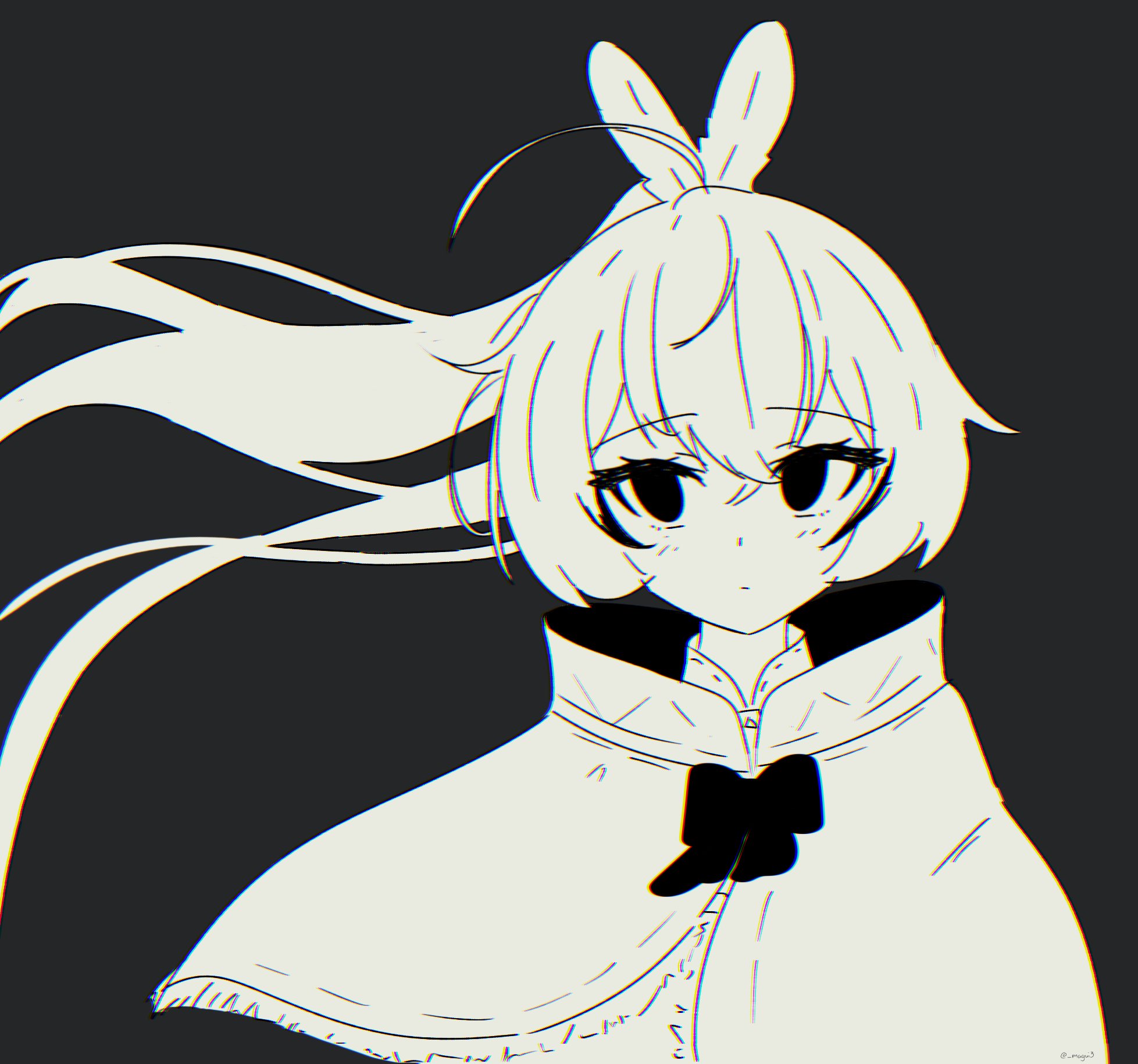 The Big ImageBoard (TBIB) - 1girl ahoge black background capelet ...