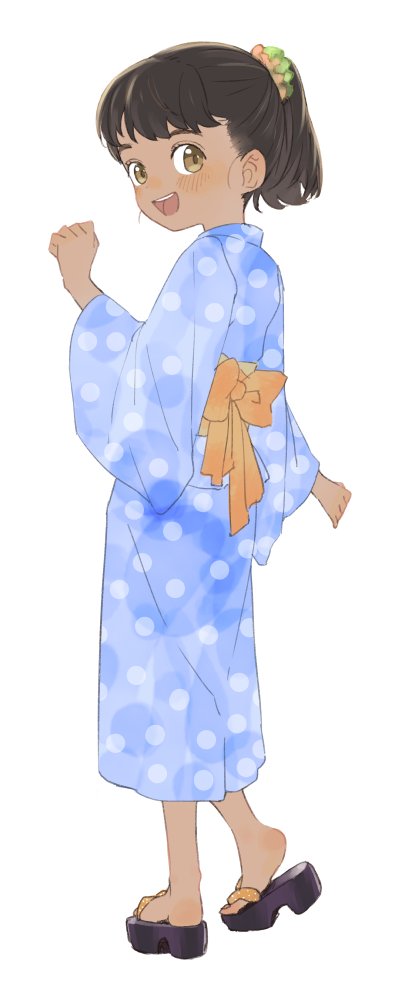 The Big ImageBoard (TBIB) - 1girl :d black hair blue kimono blush brown eyes child dark skin ...