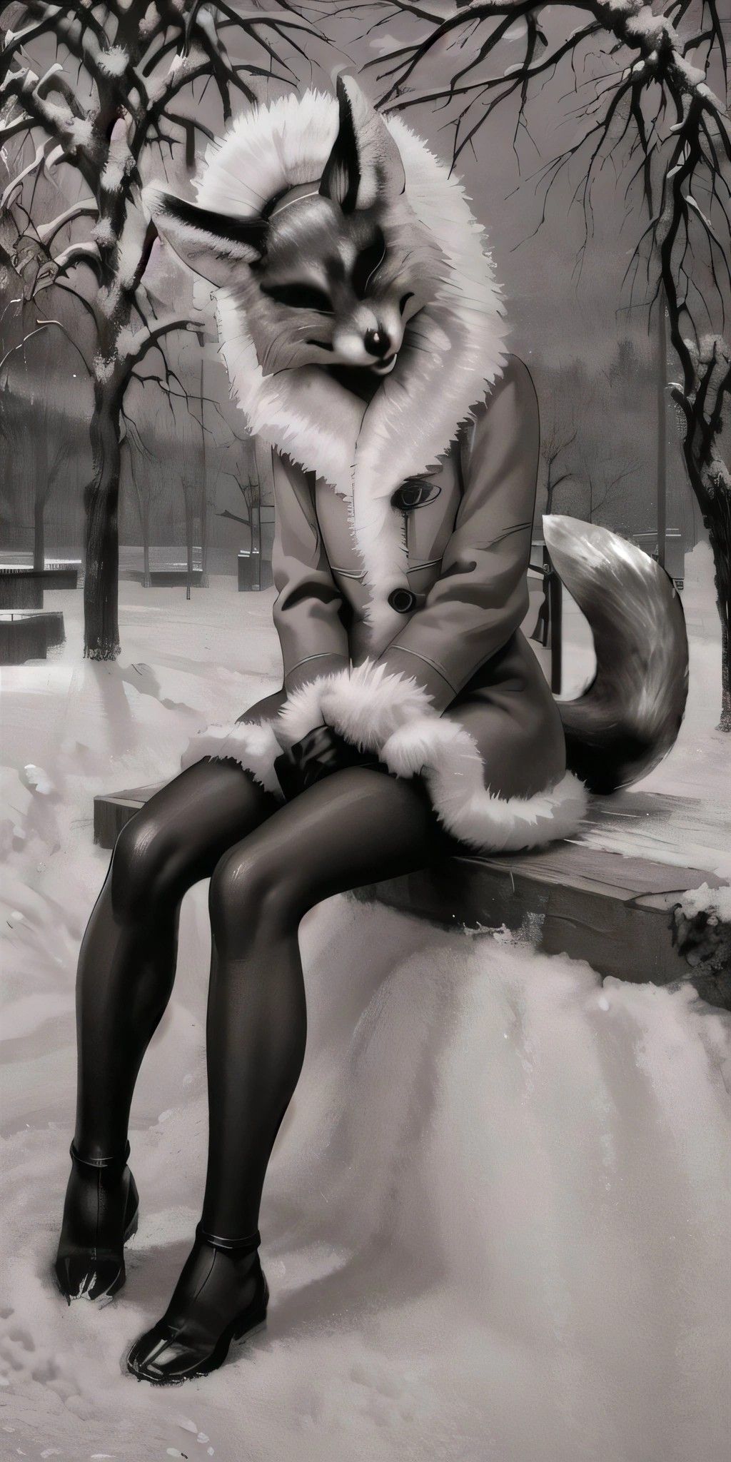 The Big ImageBoard (TBIB) - 2023 ai generated alice the vixen anthro bench canid canine clothing ...