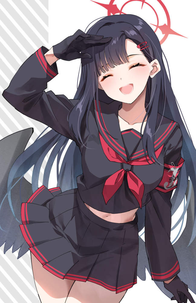 The Big ImageBoard (TBIB) - 1girl ariko youichi arm at side arm up armband black gloves black ...