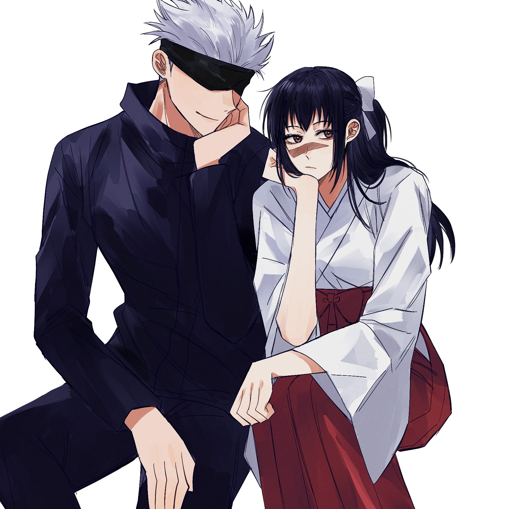 The Big ImageBoard (TBIB) - 1boy 1girl black jacket blue hair bow brown ...