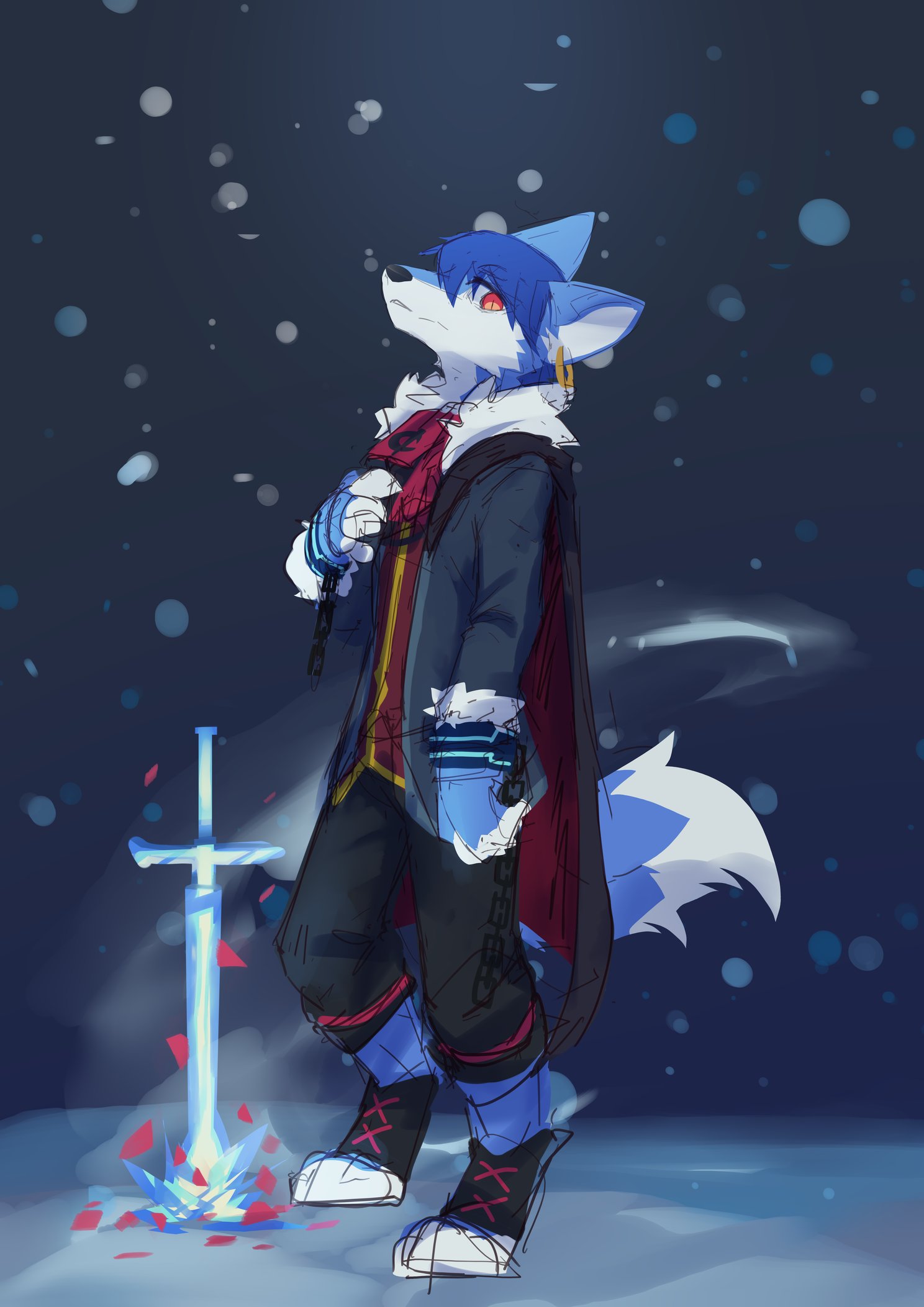 The Big ImageBoard (TBIB) - anthro black nose blue body blue fur blue hair blue tail canid chain ...