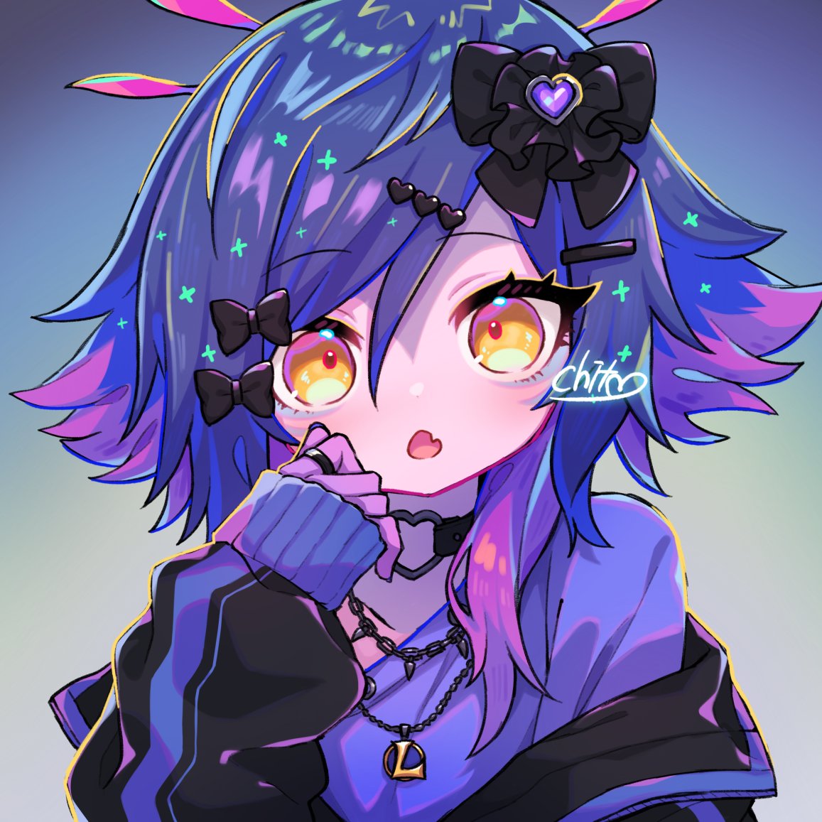 The Big ImageBoard (TBIB) - 1girl :o alternate costume black bow black choker black jacket blue ...