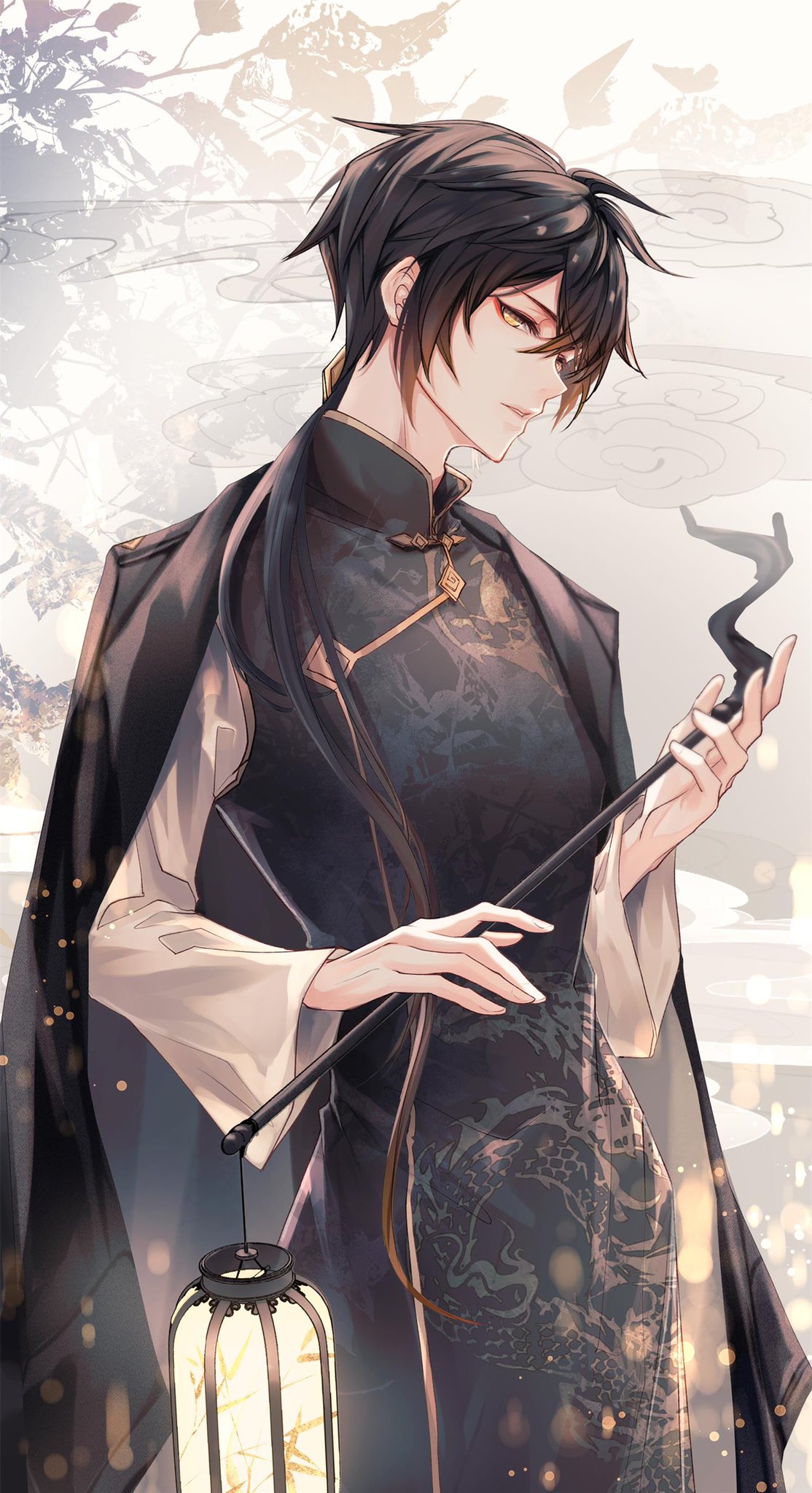 The Big ImageBoard (TBIB) - 1boy antenna hair black hair black jacket black tabard branch brown ...