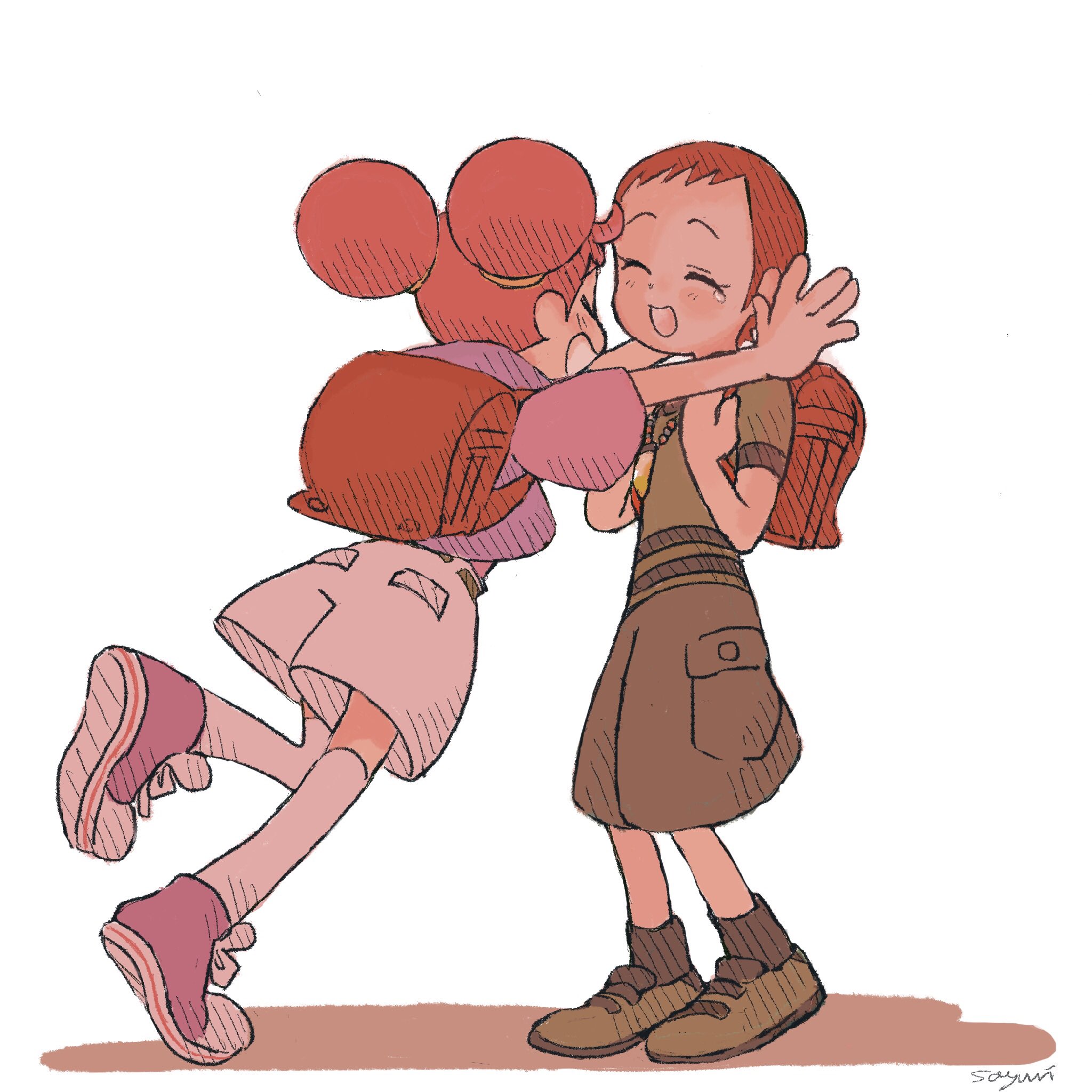 The Big ImageBoard (TBIB) - 2girls :d backpack bag blush brown footwear ...