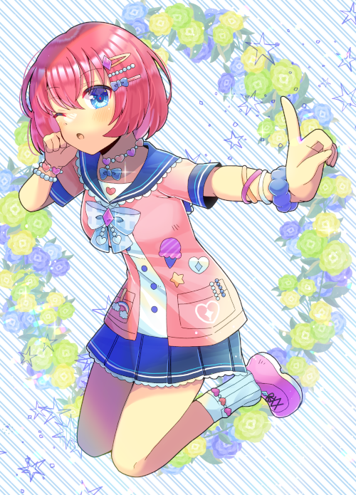 The Big ImageBoard (TBIB) - 1girl ;o blue bow blue eyes blue flower blue sailor collar blue ...